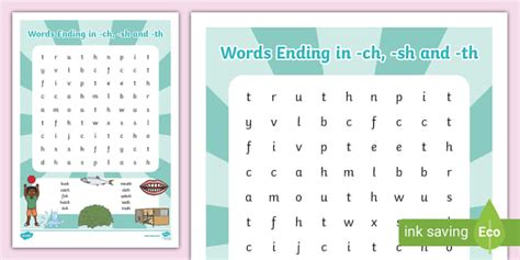 Words Ending In Ch Sh And Th Word Search Teacher Made