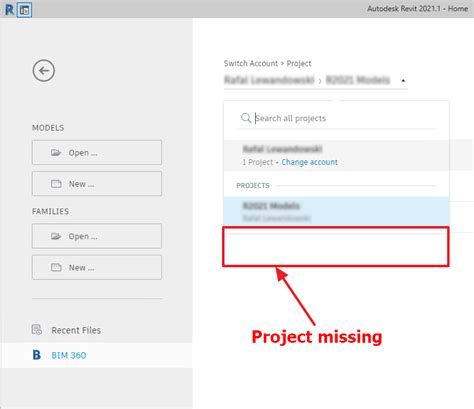 the specific project folder is not visible when initiating model to bim 360 from revit while it