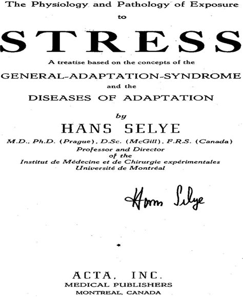 Cover Page To The First Monograph By Selye On Stress Published In 1950