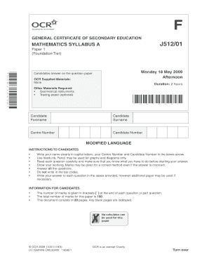 Fillable Online F GENERAL CERTIFICATE OF SECONDARY EDUCATION J512 01