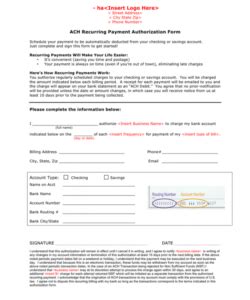 Printable Blank Ach Authorization Form Template