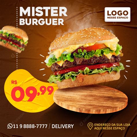 Hambúrguer Hamburguerias Social Media PSD Editável Ideias de