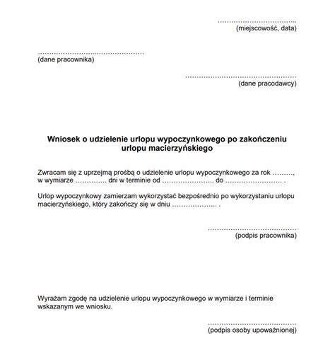 Wniosek o urlop wypoczynkowy darmowy wzór dla pracownika sprzedaży