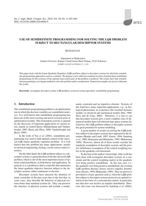 pdf use of semidefinite programming for solving the lqr problem subject to rectangular