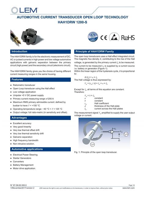 Current Sensor LEM Hah1drw 1200 S Public Datasheet