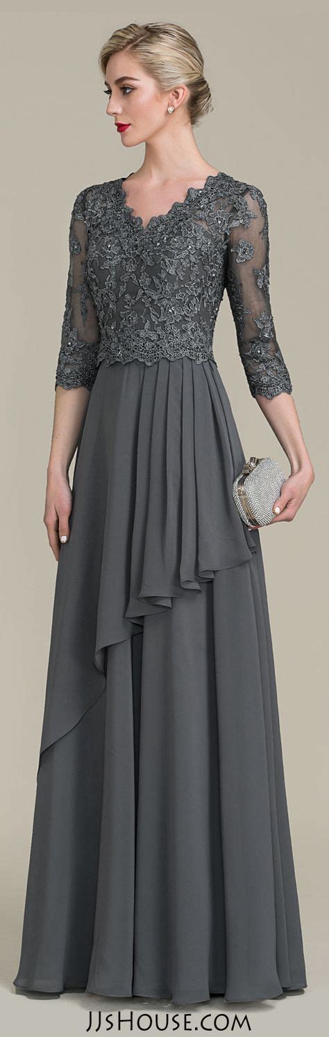A Line Princess V Neck Floor Length Chiffon Lace Mother Of The Bride