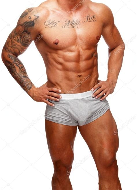Man With Beautiful Muscular Tattooed Torso In Underwear Stock Photo By