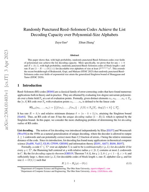 pdf randomly punctured reed solomon codes achieve the list decoding capacity over polynomial