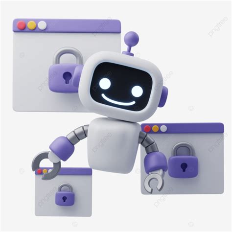 D Robot And Lock Cyber Security Concept Robot Ai Png