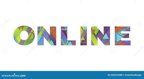 Online Concept Retro Colorful Word Art Illustration Stock Vector