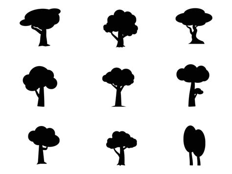 Black Branch Tree Or Naked Trees Silhouettes Set Hand Drawn Isolated