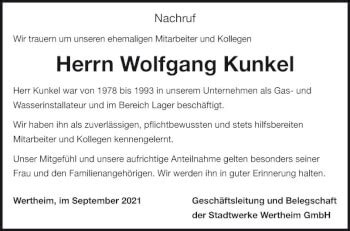 Traueranzeigen Von Wolfgang Kunkel Trauerportal Ihrer Tageszeitung