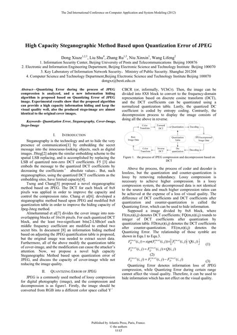 pdf high capacity steganographic method based upon quantization error of jpeg