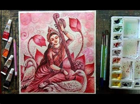 Saraswati Maa Saraswati Drawing With Colour Easy Step By Step Tutorial