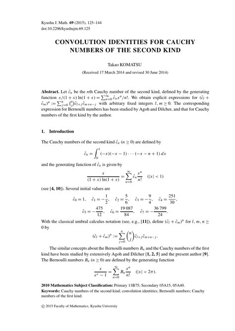 pdf convolution identities for cauchy numbers of the second kind