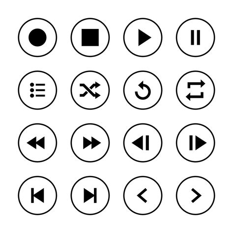 Play Stop Pause Previous Next Shuffle Repeat Icon Set Collection