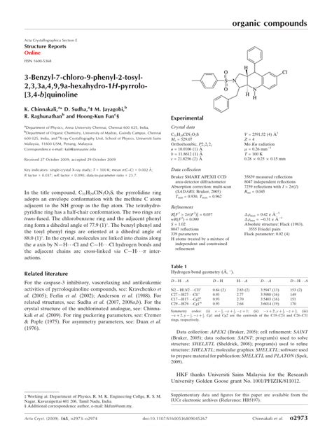 PDF 3 Benzyl 7 Chloro 9 Phenyl 2 Tosyl 2 3 3a 4 9 9a Hexahydro 1H