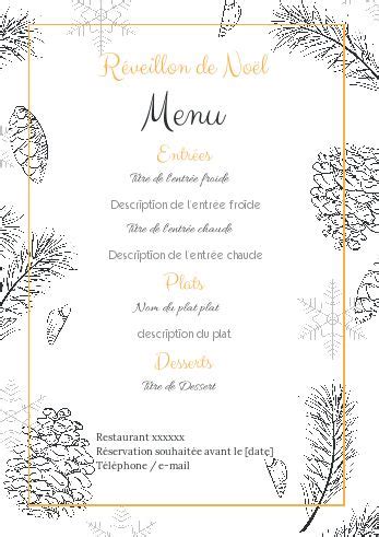 Menu Restaurant Repas Noel Gris Dessin à imprimer carte 3528