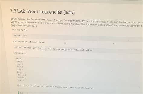 [solved] 7 8 lab word frequencies lists write a program that first reads course hero