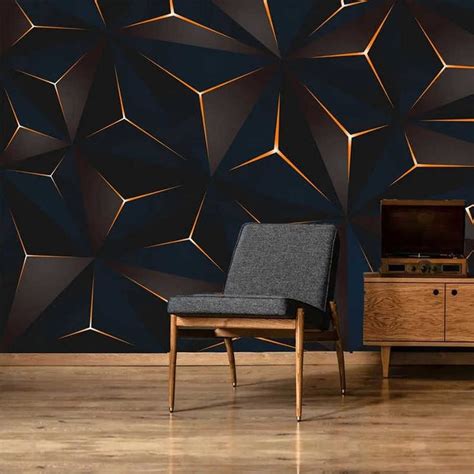 Custom D Photo Wallpaper Mural Modern Golden Lines Abstract Geometric