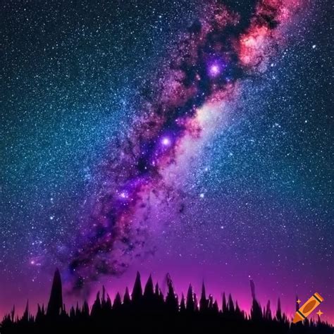 An Intrinsic Portrait Of A Starry Night Sky With Planets Neon Colors