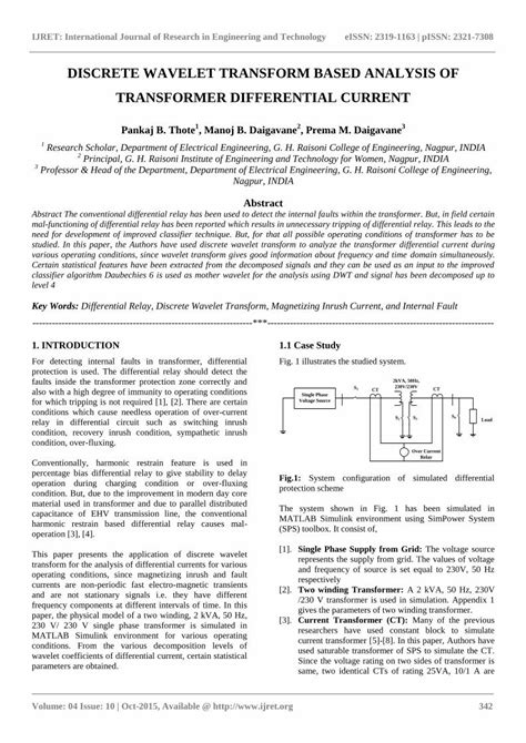 pdf discrete wavelet transform based analysis of transformer differential current dokumen tips