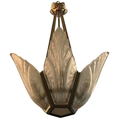 Geometric French Art Deco Chandelier Signed By Des Hanots For Sale At