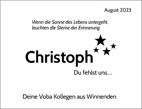 Traueranzeigen Von Christoph Strobel ZVW Trauer