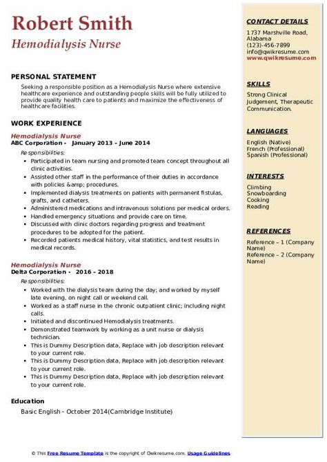 Hemodialysis Lpn Resume Sample