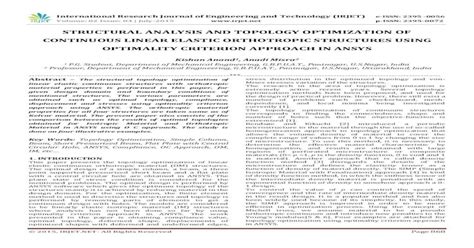 irjet structural analysis and topology optimization of continuous linear elastic orthotropic