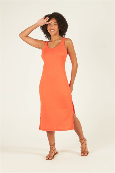 Vestido Midi Decote Redondo E Alcinha Laranja Pimenta Visual Rio