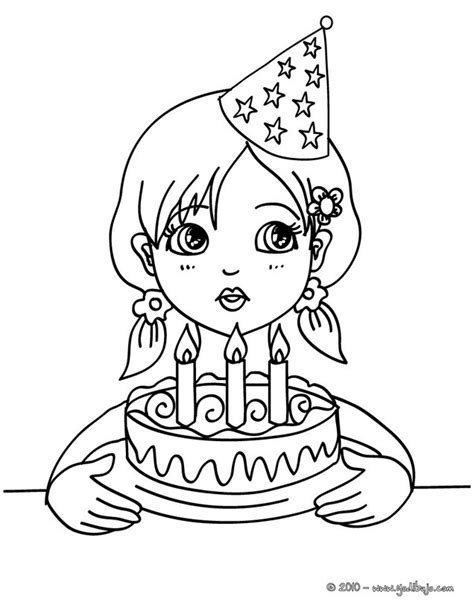Dibujos para colorear una chica soplando las velas de cumpleaños es