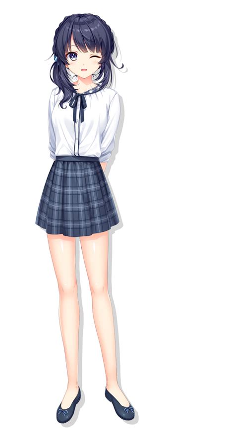 Safebooru 1girl Alpha Yukai Na Nakamatachi Arms Behind Back Black Footwear Black Hair Black