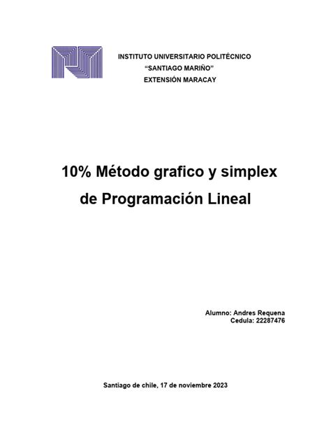 ejercicio metodo grafico y simplex 10 pdf programación lineal