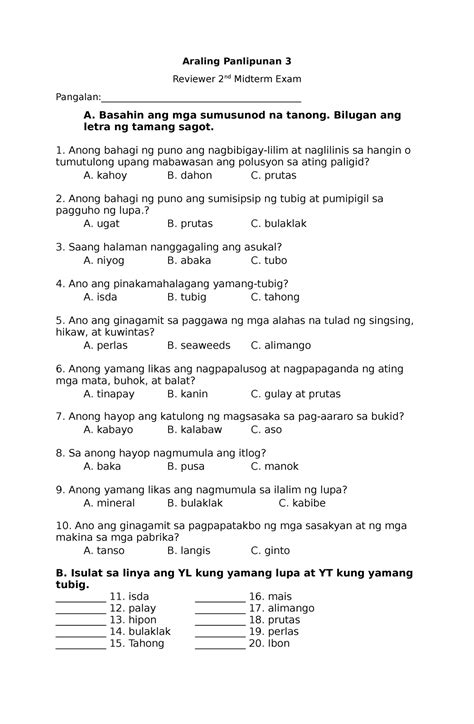 Araling Panlipunan Hi Araling Panlipunan Reviewer Nd Midterm