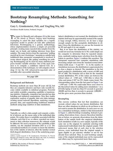 bootstrap resampling methods something for nothing gary l grunkemeier and yingxing wu