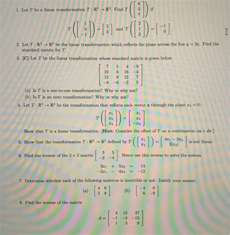 solved 1 let t be a linear transformation t rr2 find t