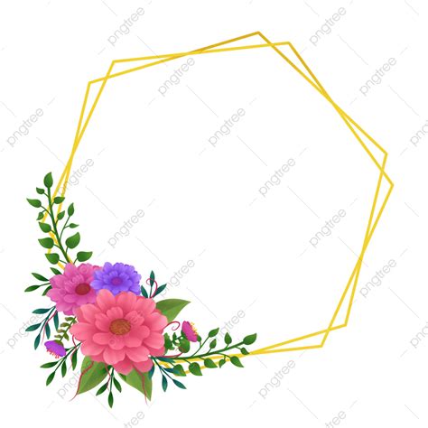 Marco Dorado Hexagonal Decorado Con Flores Y Hojas Png Marco Flor The