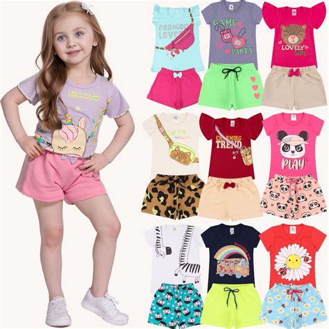 Kit Sortido 10 Peças de Roupas Infantil Menina 5 Camisetas 5