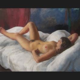 Maurice EHLINGER Femme nue allongée sur un lit tableau Galerie