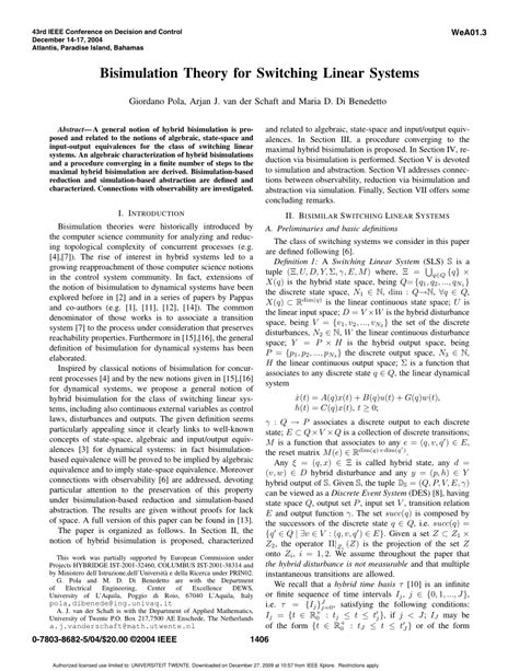 pdf bisimulation theory for switching linear systems