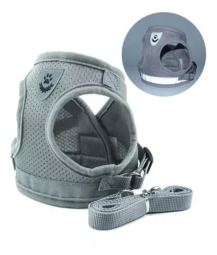 Coleira Peitoral Para Cachorro Pet Colete Refletivo Guia Cor Cinza