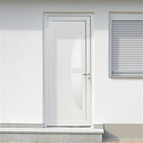 Porte D Entr E Pvc Blanche Rainur E Faces Vitrage Sabl Feuillet