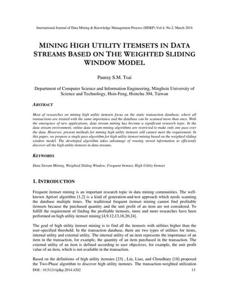 mining high utility itemsets in data streams based on the weighted sliding window model pdf