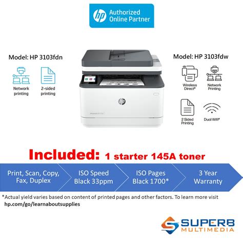 HP LaserJet Pro MFP 3103fdn Network Or 3103fdw Wireless Printer Print