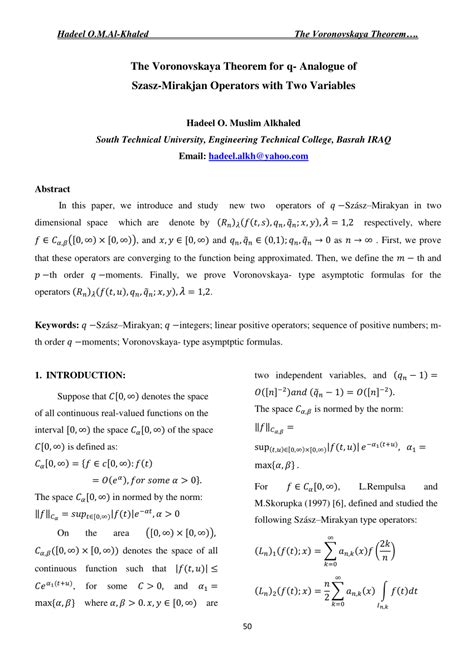 pdf the voronovskaya theorem for q analogue of szasz mirakjan operators with two variables