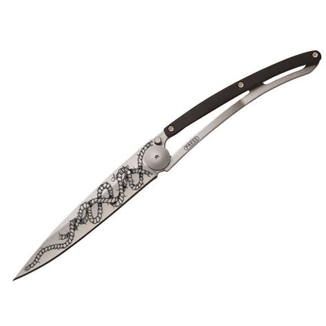Deejo összecsukható kés Tattoo ebony wood Rope WARAGOD