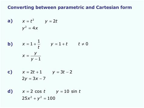 cartesian form parametric equation complex numbers equations