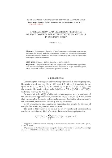 pdf approximation by complex bernstein stancu polynomials in compact disks