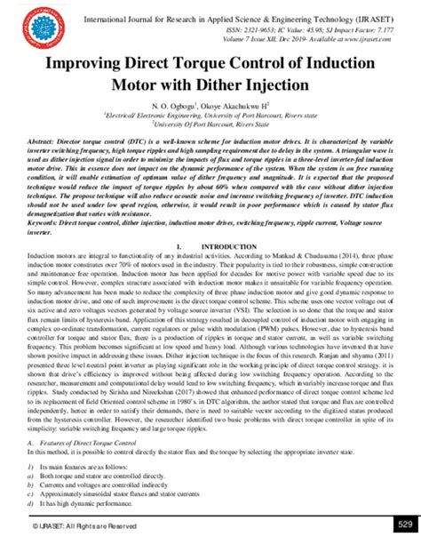 pdf improving direct torque control of induction motor with dither injection ijraset